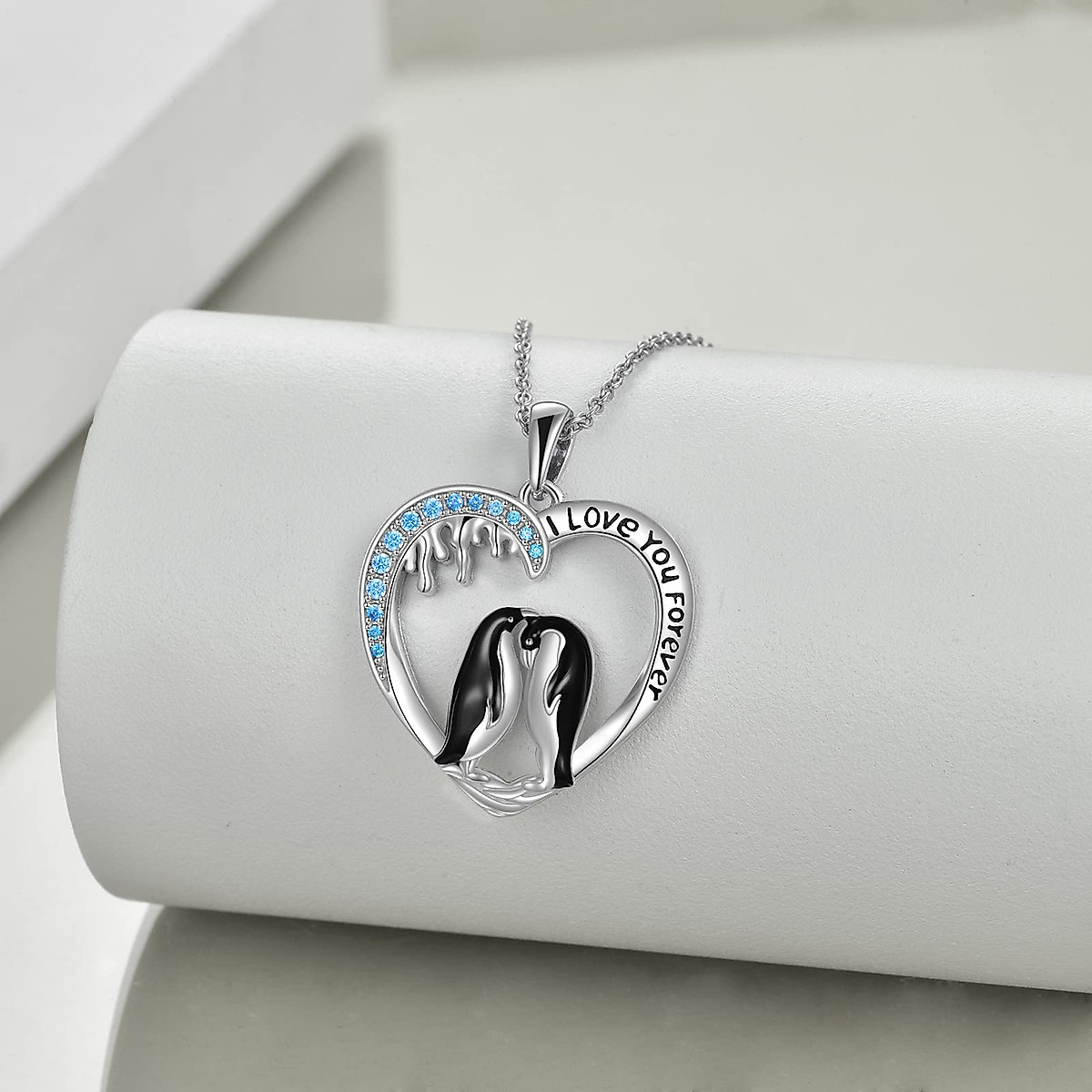 Penguin Jewelry Necklace Gifts for Mom Her Sterling Silver I Love You Forever Penguin Heart Pendant Necklace for Women Mom Mother Daughter