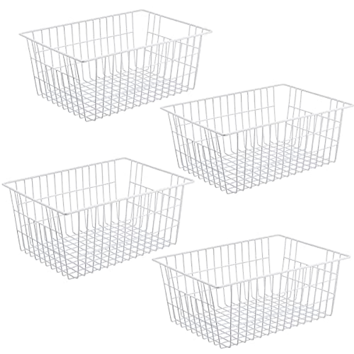iPEGTOP Wire Storage Freezer Baskets, Set of 4 Large 15.2" Farmhouse Organizer Storage Bins Fridge Basket Rack with Handles for Kitchen Cabinets, Pantry, Office, Bathroom Organization- White