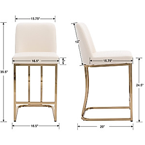 Wahson 24" H Gold Barstools Set of 2, Faux Leather Upholstered with Woven Counter Height Stools, Modern Fabric Bar Stools for Kitchen Island/Dining Room, with Golden Metal Frame, Beige