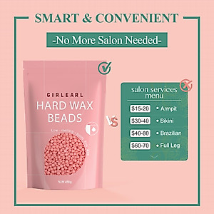 Hard Wax Beads, GIRLEARLE 1lb Wax Beans for Hair Removal Sensitive Skin with Rose Formula, Perfect for Full Body, Facial, Brazilian Bikini, and Legs at Home Wax Refill for Women Men (pink)