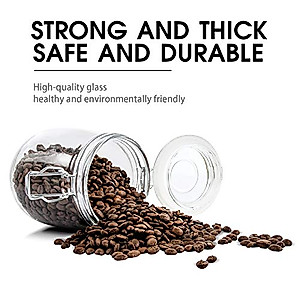 MASTERTOP 4pcs Glass Jars, Food Storage Containers Set with Airtight Lids, Canister Sets for Kitchen Counter, Cookies Sugar Coffee Nuts Spices, 15pcs Reusable Food Storage Bags, 50oz, 33oz, 26oz, 17oz