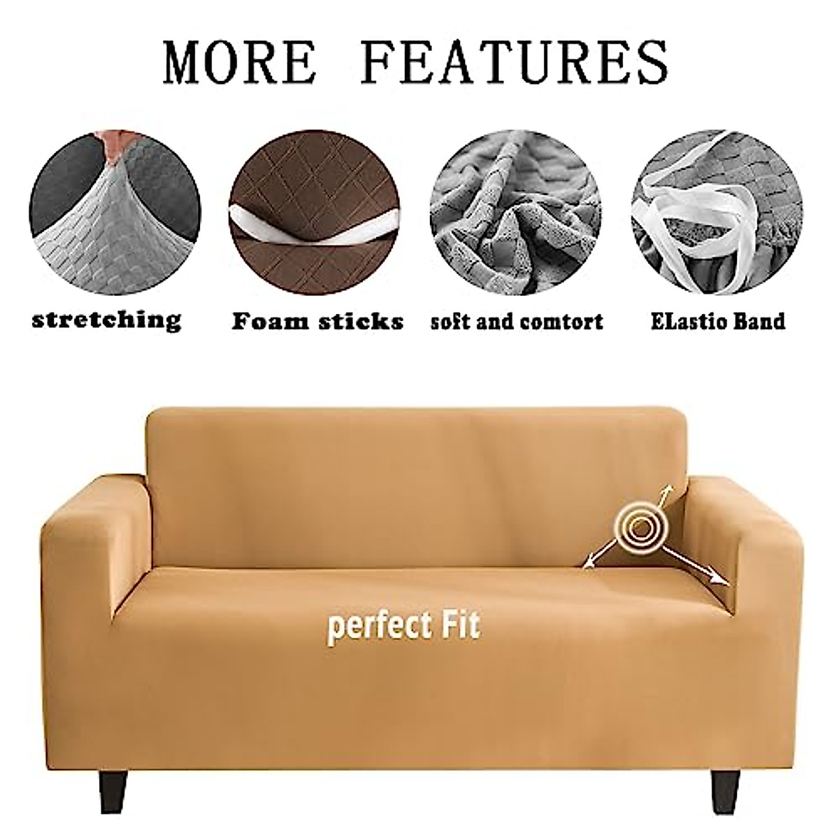 JunJiale Couch Cover 1-Piece Sofa Covers Non Slip Furniture Protector Couch Slipcover for Sofa Soft Stretch Slipcovers (4 Seater, Lake Blue