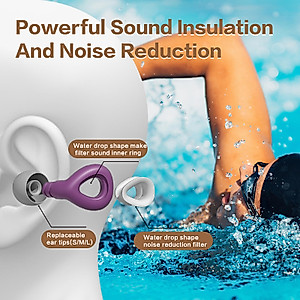 Ear Plugs for Sleeping Noise Cancelling Ear Plugs for Swimming Concerts Loud Music, Reusable Soft Silicone Ear Plugs for Kids and Adults 6 Ear Tips in S/M/L Hearing Protection (Purple)