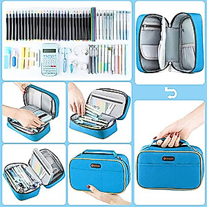TTVALLEY Portable Pencil Case Large Capacity Pencil Pouch Pen Bag for Girl Boy Men Women (Blue)