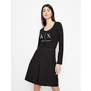 A|X ARMANI EXCHANGE womens Basic Scoop Neck Long Sleeved Tee With Logo on Chest T Shirt, Black, Large US