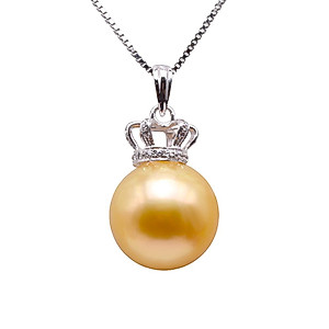 JYX Pearl 14K Gold Pendant AAA Quality Genuine Crown-style 11.5mm Golden South Sea Cultured Pearl Pendant Necklace for Women