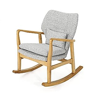 Christopher Knight Home Benny Mid-Century Modern Fabric Rocking Chair, Light Grey Tweed / Light Walnut
