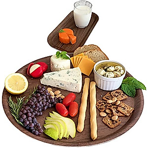 BEECORA Serving Tray Charcuterie Board -Round 15.5" Large Thin Food Platter w/Bonus Snack Tray for Party Host Entertaining Light Server Butter Board Kitchen Ottoman Tray Decor