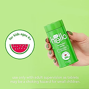 hello Kids Watermelon Eco Friendly, Travel Toothpaste, Natural Watermelon Flavor, Fluoride Free, Plastic-Free, TSA Compliant, Vegan, SLS Free, 60 Tablets