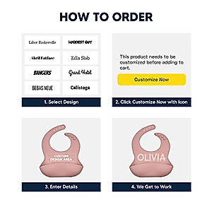 Personalized Silicone Bib and Spoon Set with Debossed Custom Name, Babies/Toddlers Durable Adjustable with Pocket for Baby Boy & Girl | Pink