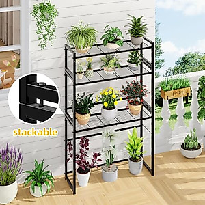 Simple Trending 3 Tier Metal Plant Stand Outdoor Indoor Waterproof, Stackable Heavy Duty Tall Plant Shelf Flower Pot Holder for Garden, Display Rack, Black