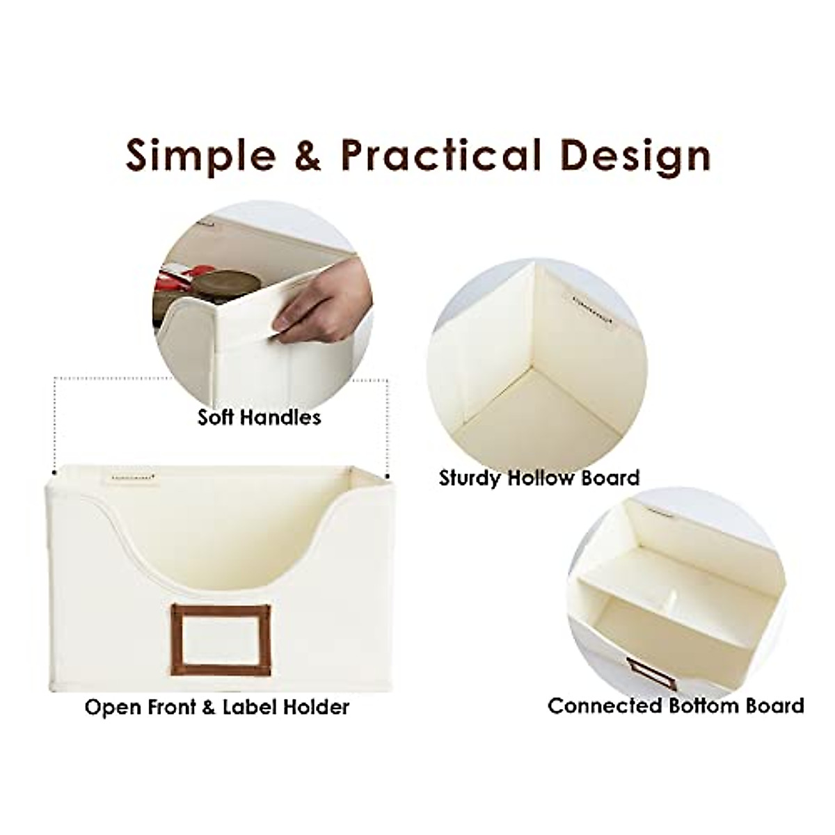 StorageWorks Storage Bins, Foldable Storage Basket for Shelves, Fabric Organizing Bins with Cutout Window and 2 Handles, Beige, 2-Pack