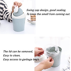 AISIBO Plastic Mini Desktop Trash Can with Trash Bags, Tiny Wastebasket Small Garbage Waste Bin with Swing Lid for Tabletop Table Office Kitchen Bedroom Bathroom (Blue)