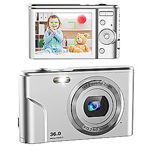 TOBERTO HD 1080P Digital Camera, 36MP 16X Digital Zoom Vlogging Mini Camera with LCD, Digital Point and Shoot Camera Video Camera, for Kids Students Beginners Beauty Face (Silver)