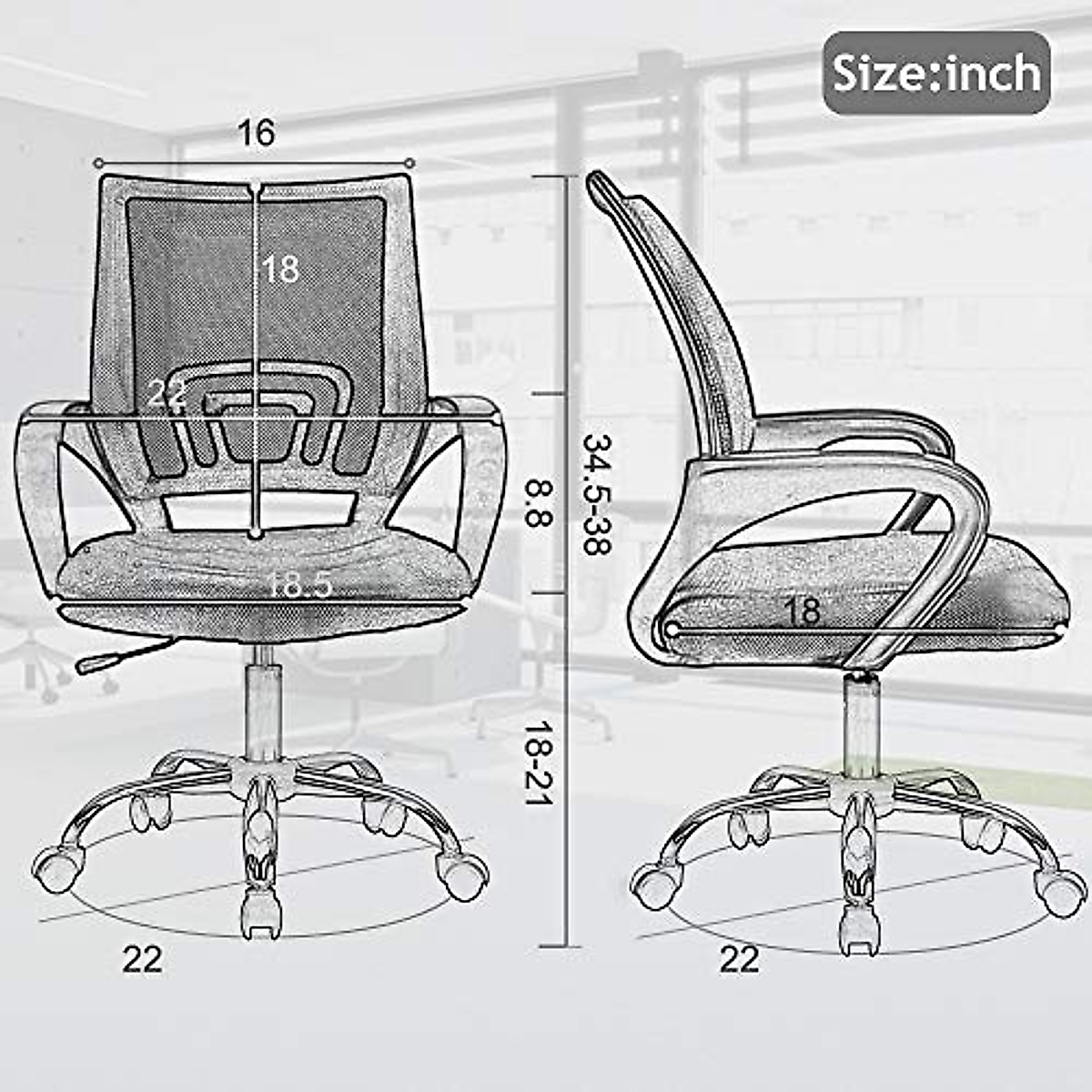 Home Office Chair Desk Chair Computer Chair Ergonomic Chair Mid Back Mesh Chair Adjustable Height Swivel Task Executive Chair， with Lumbar Support & Armrest Cheap Small Rolling Task with Wheel,Black