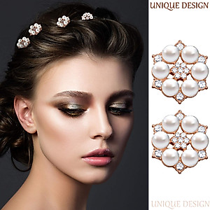 44 Pieces Pearl Rhinestone Buttons Rhinestone Faux Pearl Embellishments Pearl Brooch Alloy Floral Pendants for Jewelry Making Clothes Bags Shoes Supplies and Wedding DIY