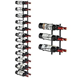 JKsmart Wine Rack Wall Mounted for 24 Bottles, Metal Adjustable Wall Wine Rack, Freely Spliceable Hanging Wine Holder for Kitchen Pantry Bar Wine Cellar,Black