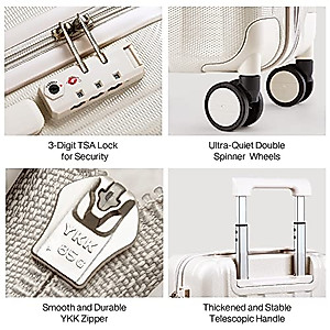 Hanke 20 Inch Carry On Luggage Airline Approved, Lightweight PC Hardside Suitcase with Spinner Wheels & TSA Lock,Rolling luggage bags for Weekender,Carry-On 20-Inch(Ivory White)