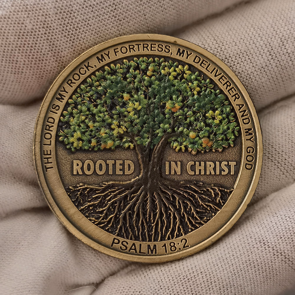 Rooted in Christ The Lord is My Rock, My Fortress, My Deliverer Faith-Based Christian Challenge Coin Bible Verse Gift (Single Coin)