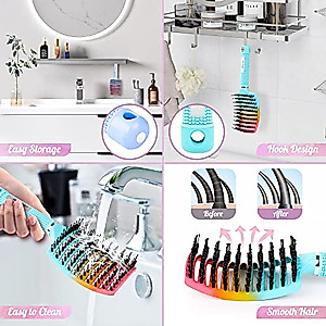 Boar Bristle Hair Brush, Curved Vented Detangler Brush Faster Blow Drying, Paddle Detangling Brush for Women Men Kids Wet Dry Long Curly Thick Straight Hair, Make Hair Shiny and Healthier(Green+Blue)