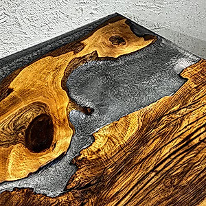 Epoxy Dining Table | Epoxy Resin Table | Live Edge River Table | Pearlescent Silver Epoxy River Table | Gray Epoxy Table | Walnut Table (39" x 98")
