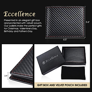 ECCELLENCE Wallets for Men RFID Blocking - Leather Wallet for Men Bifold, Men's Wallet Slim Minimalist, Carbon Fiber Wallets, Security Wallet, Genuine Leather Wallet, Birthday Gift for Husband and Dad