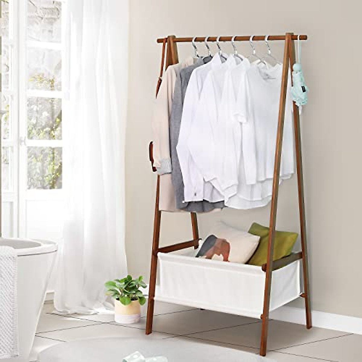 Jotsport Bamboo Clothing Rack Foldable Clothes Hanging Stand with Cloth Storage Bag for Laundry, Bedroom, Guest Room, Entryway, Dressing Room