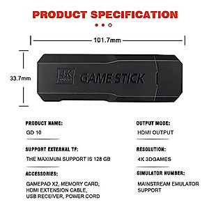 GD10 Wireless Retro Game Console, 4K HDMI Nostalgia Stick Game for TV, Plug & Play Video TV Game Stick with 64G Built-in 20000+ Games, Dual 2.4G Wireless Controllers (64G (20000 Games))