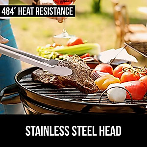 Gorilla Grip Stainless Steel Metal Tongs, 16 Inch, Heat Resistant up to 484 Degrees, Kitchen Utensil, Comfortable Silicone Handle, Easy Pull Lock, Strong Kitchen Tong for Cooking, Grilling, Almond