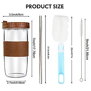 Zrlljp Reusable Boba Cup Bubble Tea Cup 4 Pack, 24oz Smoothie Cups with Lids and Silicone Sleeve & Angled Wide Straws, Wide Mouth Mason Glasses Travel Tumbler for Large Pearl