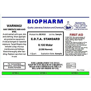 E.D.T.A. Standard 0.100 Molar (0.200 Normal) | 1 Quart Bottle | for Hardness Titrating | Biopharm | Ethylene Diamine Tetra-Acetic Acid