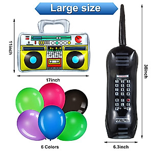 Xuhal 80's Party Decorations Back to the 80s Party Backdrop Banner with Inflatable Radio Boombox and Mobile Phone Latex Balloons for 80s Hip Hop Themed Birthday Photo Booth Background Party Supplies