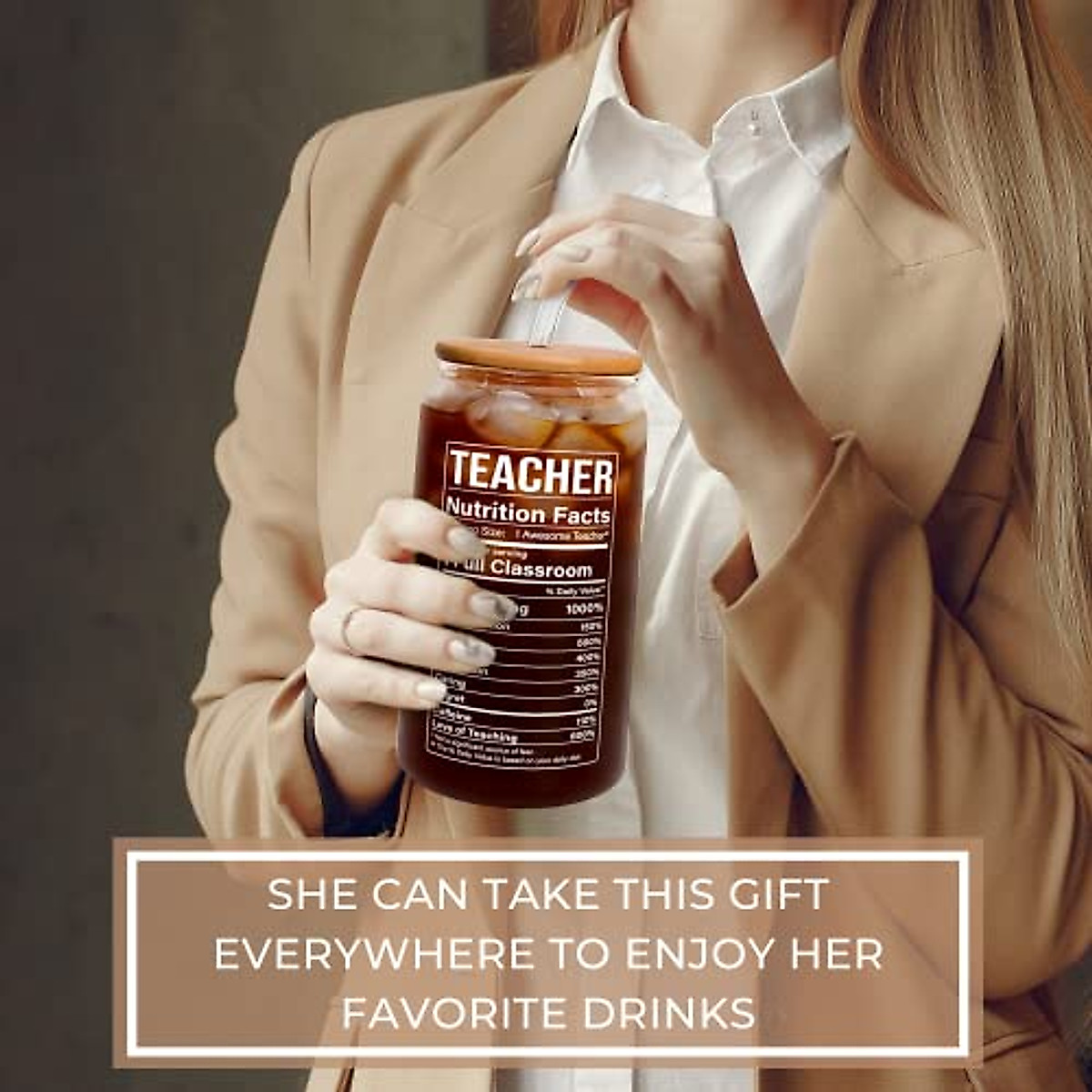 Teacher Appreciation Gifts - Teacher Gifts for Women - Cool Gifts for Teachers Women - Funny Teacher Gift Ideas - Teacher Birthday Gifts - Unique Gift for Teacher - 16 Oz Teacher Can Glass