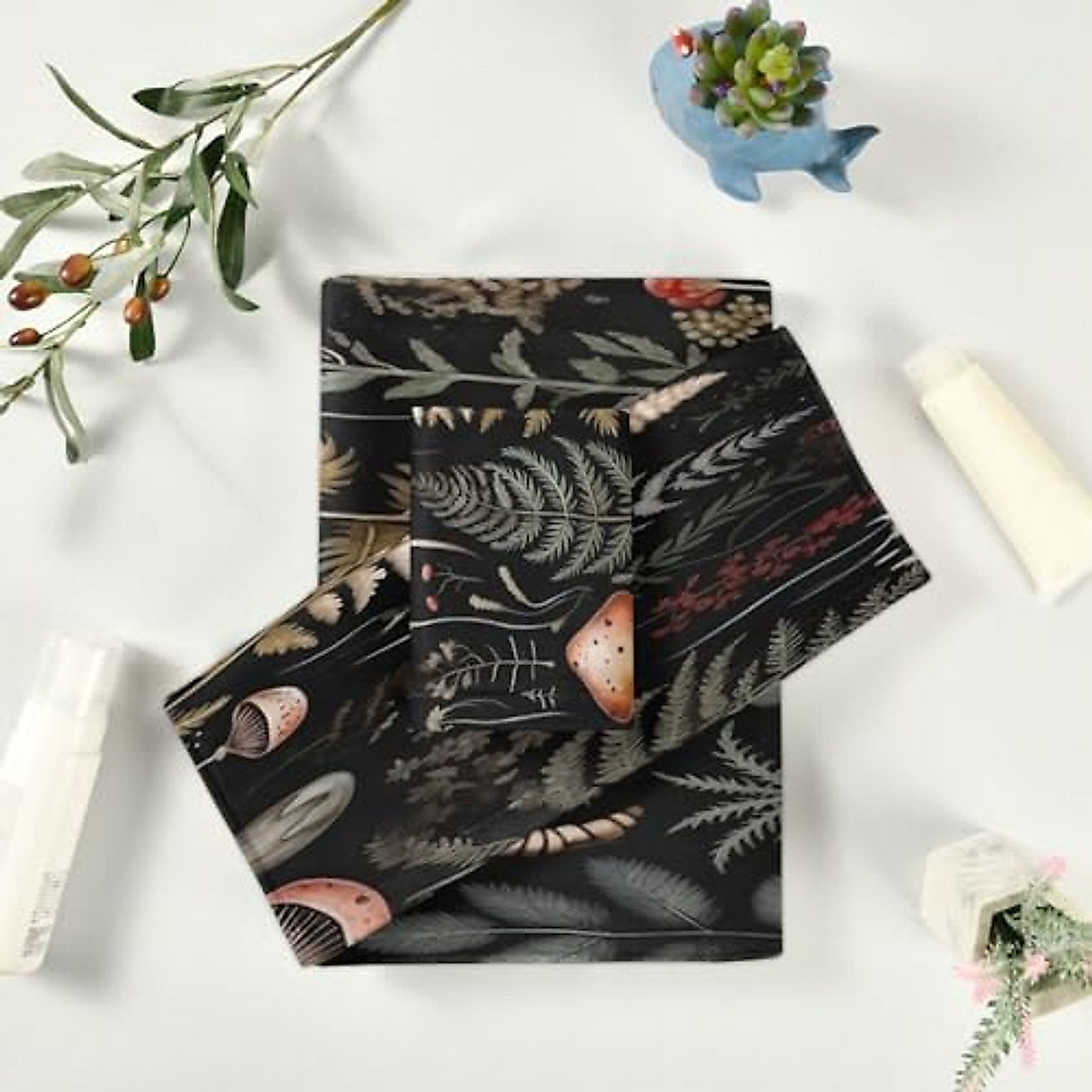 Flradish Mushrooms Towels 3 Pack Bath Towels for Bathroom Set Soft Cotton Highly Absorbent Lightweight & Quickdry Towel Set 1 Bath Towel,1 Hand Towel,1 Washclothe