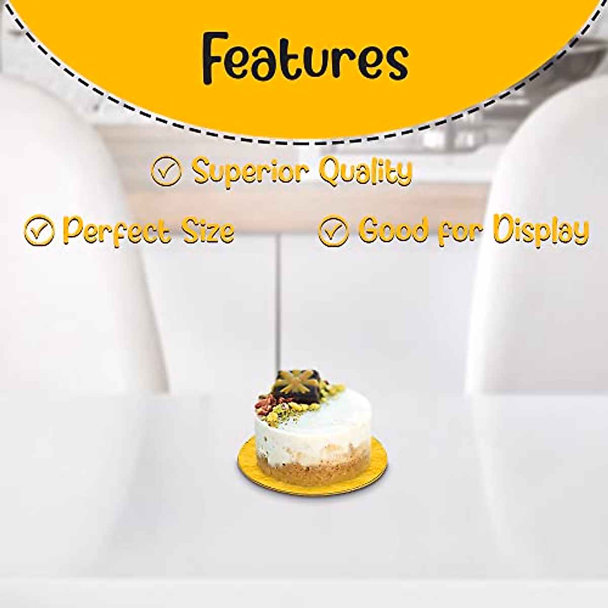 MT Products 4 inch Round Gold Cake/Pastry Dessert Board with Tab (48 Pieces)