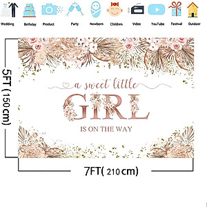 AIBIIN Boho Baby Shower Backdrop Pink Pampas Grass Baby Girl Shower Decoration Backdrop Banner Boho A Sweet Baby Girl is On The Way Backdrop Background for Cake Table Supplies Vinyl 7x5ft