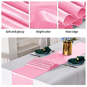 yourose 5 Pack Satin Table Runners 12 x 108 inch for Wedding Banquet Decoration, Bright Silk and Smooth Fabric Party Table Runner （Pink，5 piecess）