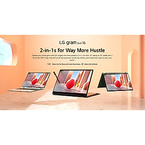 LG Gram 16'' 2-in-1 Ultra-Lightweight Laptop, QHD IPS (2560 x 1600) 16:10 TouchDisplay, Intel Evo Core i7-1165G7, Wi-Fi 6, 21 hr BatteryLife, Thunderbolt4, Stylus Pen, Win 11(16GB RAM, 2TB PCIe SSD)