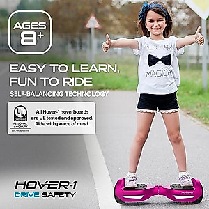 Hover-1 Drive Electric Hoverboard | 7MPH Top Speed, 3 Mile Range, Long Lasting Lithium-Ion Battery, 6HR Full-Charge, Path Illuminating LED Lights, Black