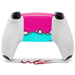 WraptorSkinz Skin Wrap compatible with Sony PS5 DualSense Controller Ripped Colors Hot Pink Neon Teal (CONTROLLER NOT INCLUDED)