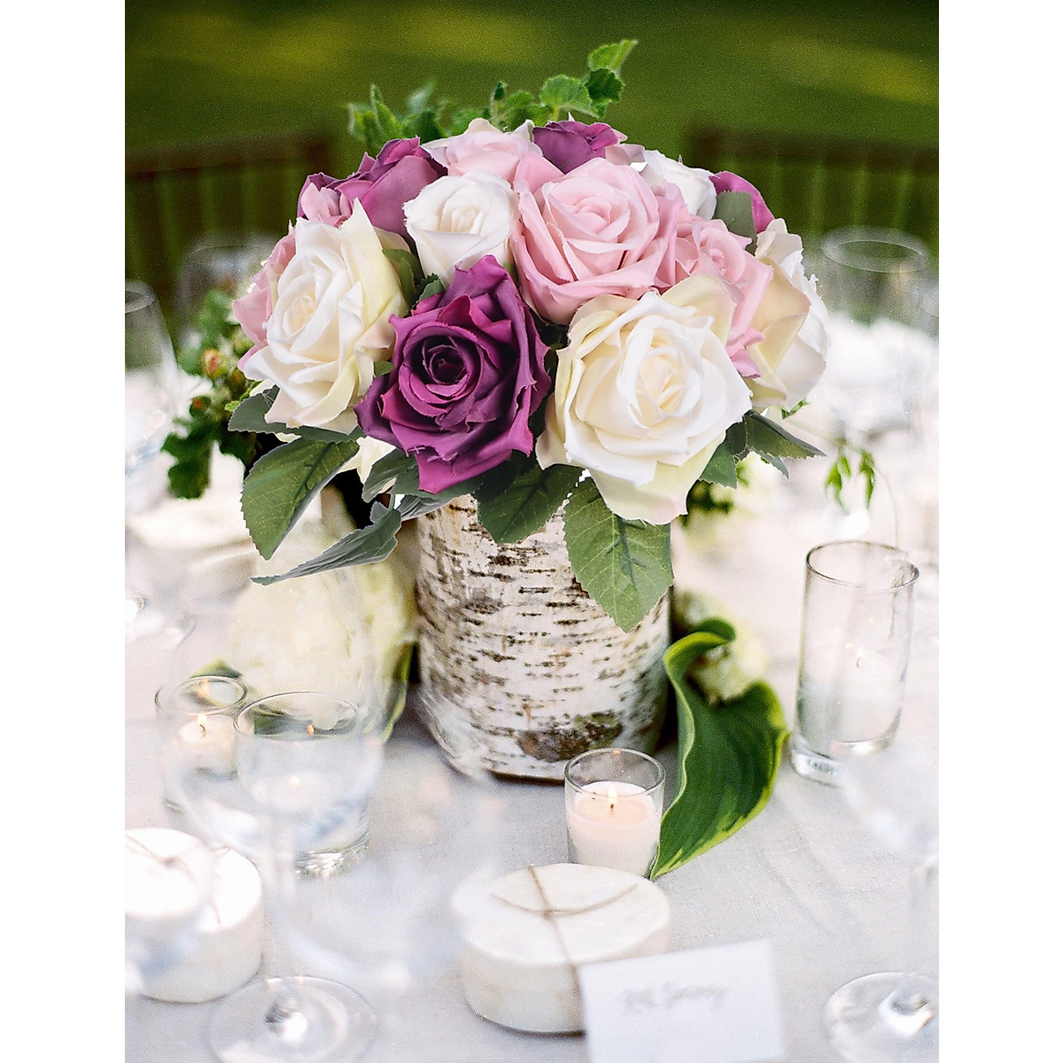 Artiflr Artificial Flowers Rose Bouquet 2 Pack Fake Flowers Silk Plastic Artificial White Roses 18 Heads Bridal Wedding Bouquet for Home Garden Party Wedding Decoration