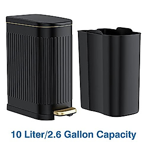 BETHEBEST Black Bathroom Trash Can with Soft Close Lid,Small Garbage can with Removable Liner Bucket for Bathroom,Bedroom,Office 10 Liter/ 2.6 Gallon