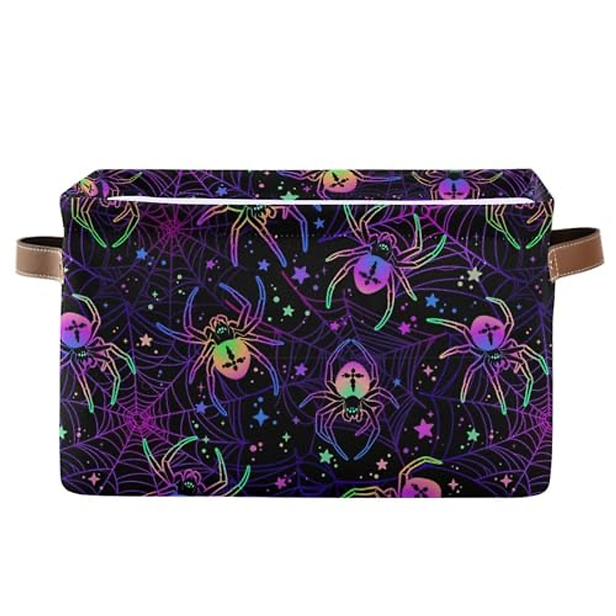 Halloween Spider Web Neon Storage Basket Bins Foldable Toy Baskets Organization with Handles Laundry Hamper for Office Bedroom Clothes Bedroom Living Room,1 pcs