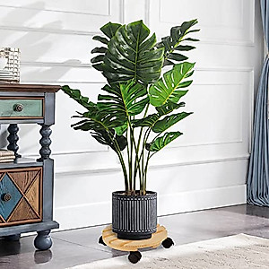 LiveBe 12 Inch Round Plant Caddy Heavy Duty Plant Pot with 4 Rolling Wheels(2 Lockable Caster Wheels), Indoor Outdoor on Roller Patio/Flower Pot/Succulent Pots(2 Pack) (Nature)