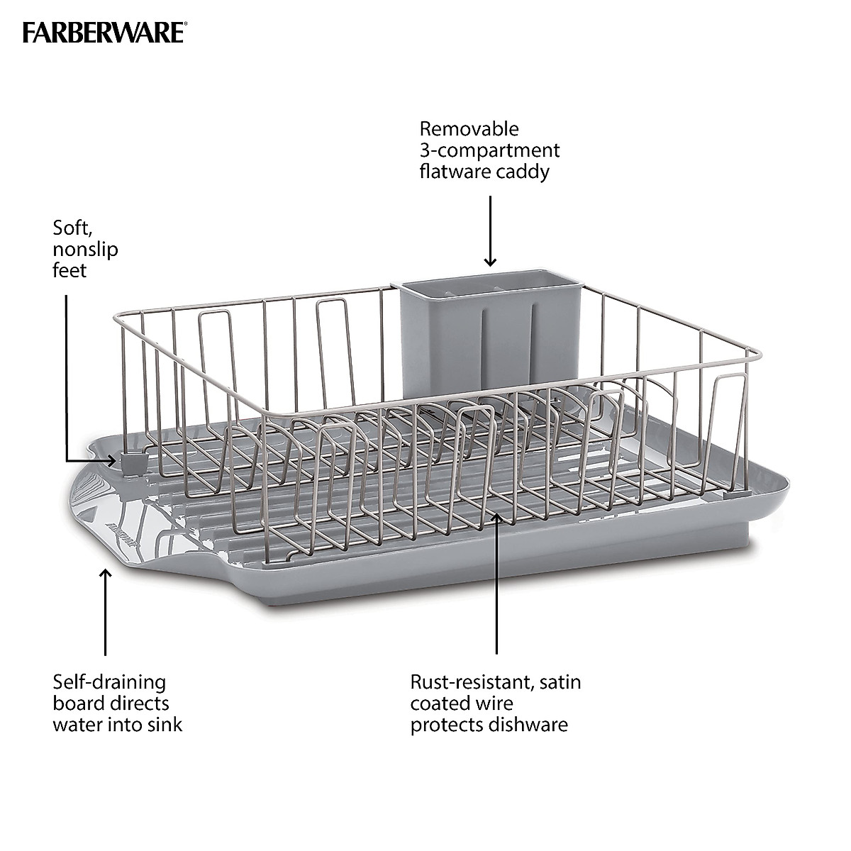 Farberware Classic Full Dishrack, 3-Piece, Gray