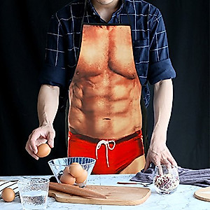 HAKSEN Cooking Kitchen Aprons for Women Men Chef, Funny Apron, Red Swim Trunks Man