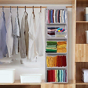 Stuffed Animal Storage, Hanging Over The Door Stuffed Animal Organizer with 5 Clear Dust-Proof Pocket Organizer for Display Kid's Toys.(Light Gray)