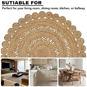Limecasa,Hand Woven Farmhouse Jute Area Rug 3 Ft Round Natural Yarn, Rustic Vintage Beige Braided Reversible Rug, Eco Friendly Rugs for Bedroom, Kitchen, Living Room, Farmhouse 100% Jute Rug