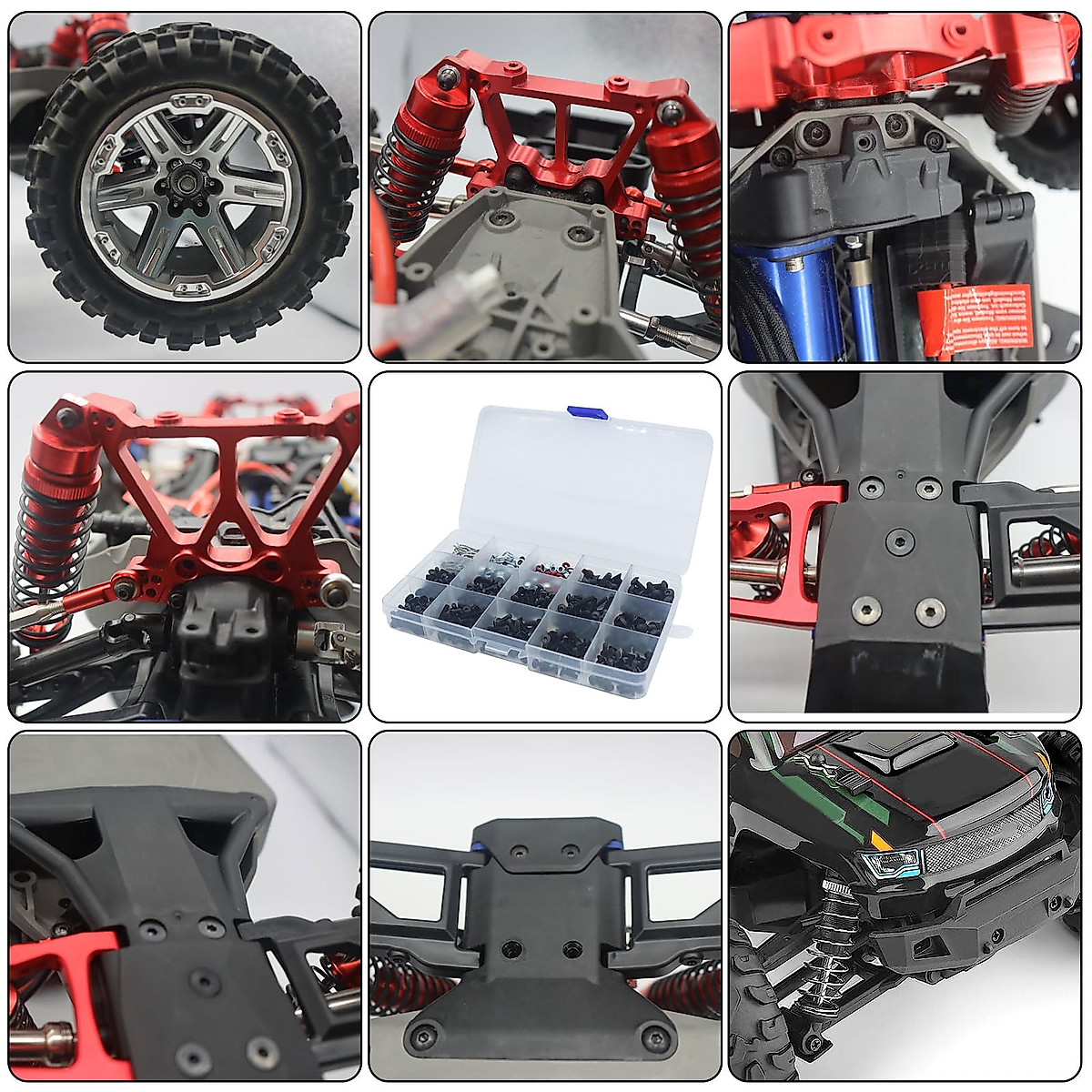 RC Car Repair Work Stand Repair Tool Set 360 Degree Rotation and 523 PCS RC Screws Kit & RC Screwdrivers and Screws Pallet Kit for 1/8 1/10 1/12 1/16 1/18 RC Car Crawler Truck Buggy (Black)