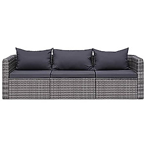 REWIS Outdoor Patio Set,Boho Patio Furniture,Balcony Furniture, 3 Piece Patio Sofa Set with Cushions Gray Poly Rattan